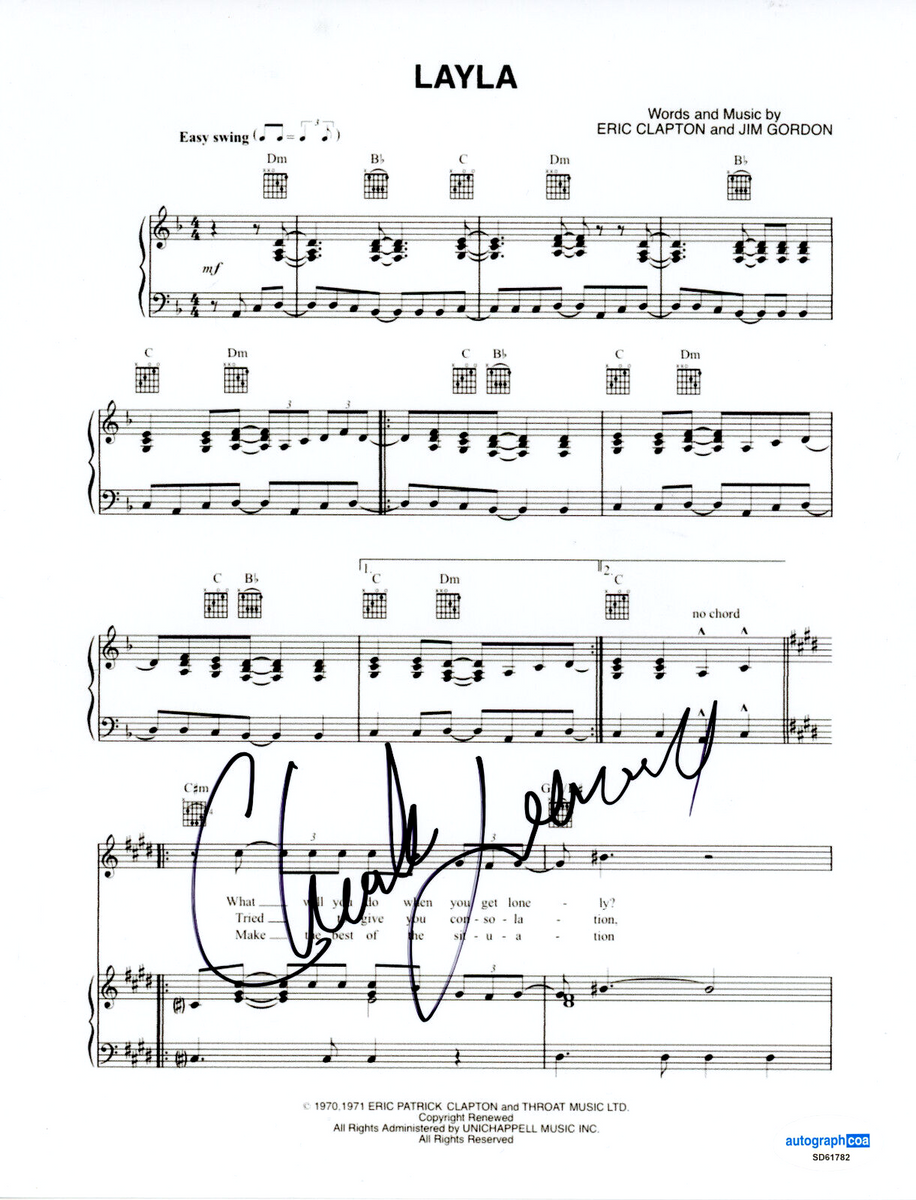 Chuck Leavell Signed Autograph Eric Clapton "Layla" Sheet Music 8.5x11 ...