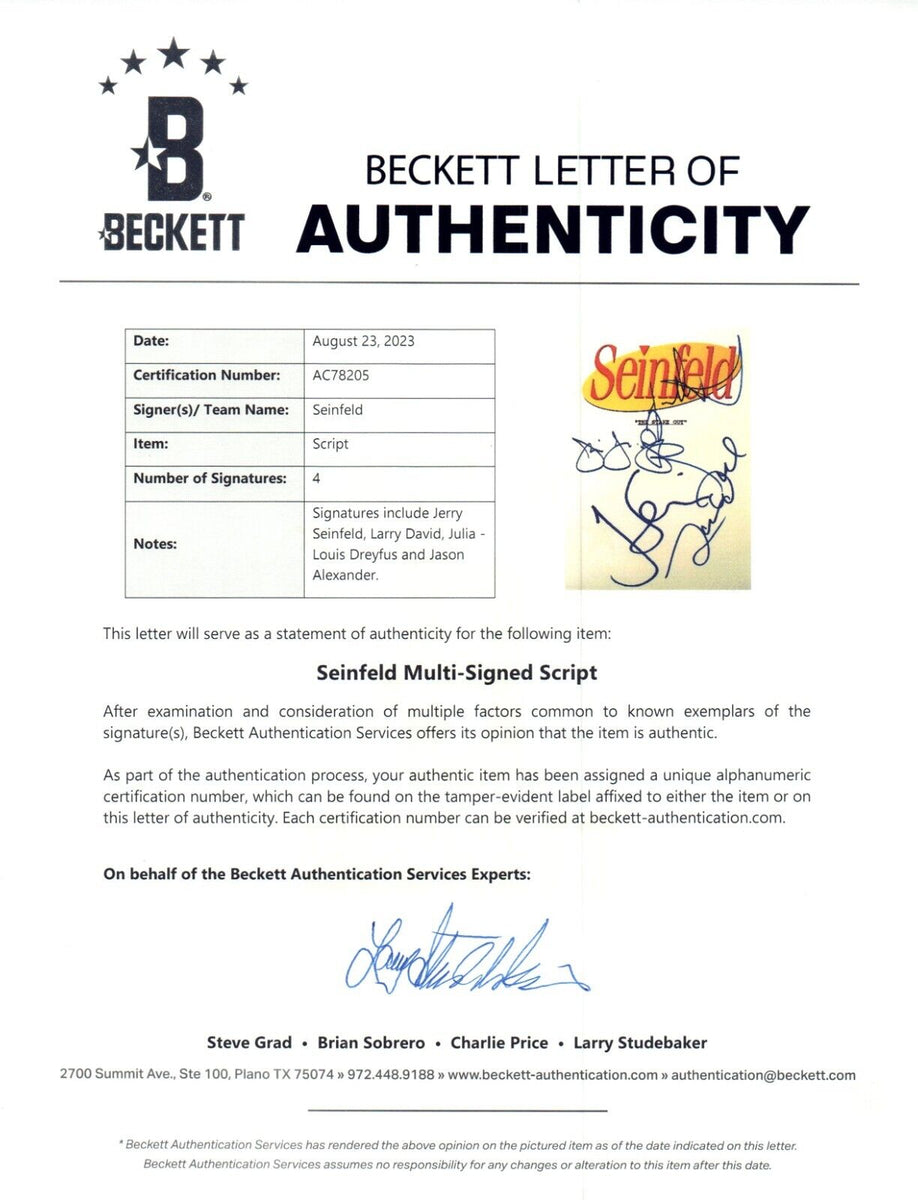 Seinfeld Cast Signed Autograph Pilot Script Jerry Julia Jason Larry Da ...